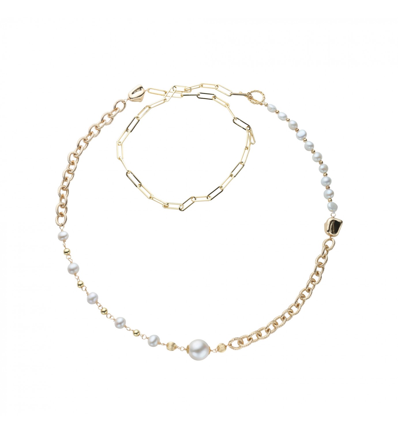 Half Chain Freshwater Pearl Necklace with Emerald Pendant