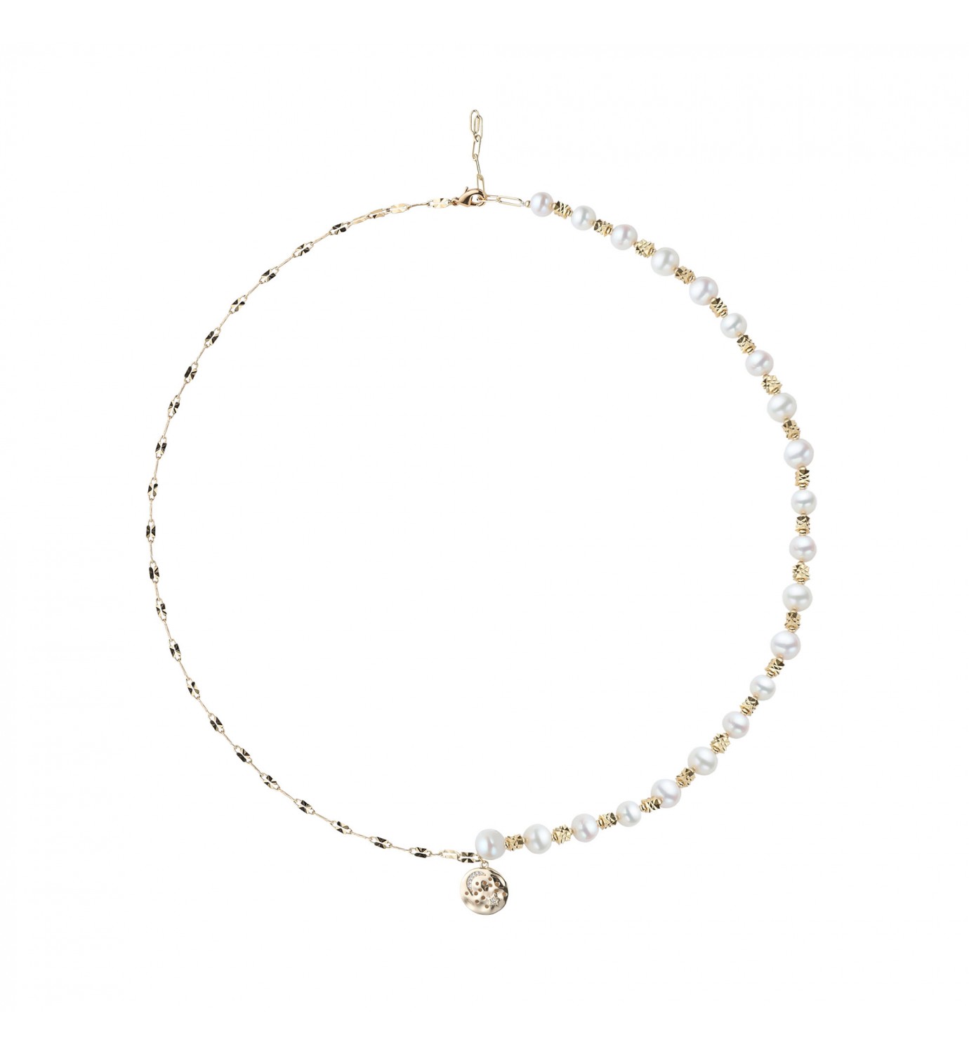 Half Chain Freshwater Pearl Necklace with Emerald Pendant